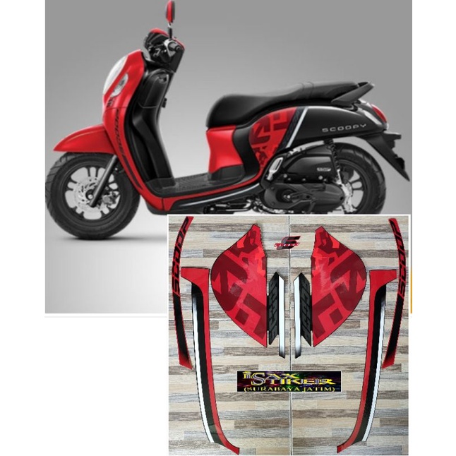 Jual striping original Honda Scoopy merah hitam sporty red tahun 2020 ...