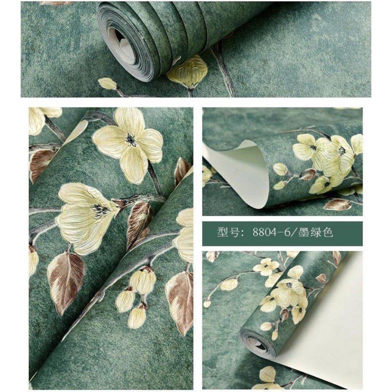 Jual wallpaper ranting bunga emas dasar hijau,ukuran 10m×45cm | Shopee ...
