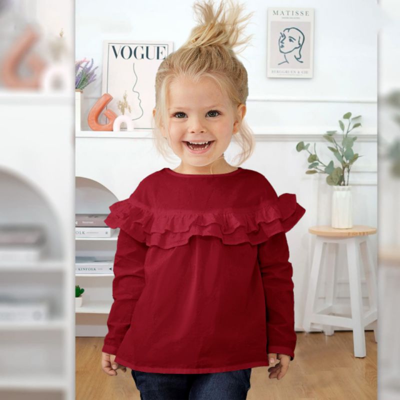 Jual Atasan Kaos Anak Perempuan Kekinian Lengan Panjang Variasi Kerutan ...