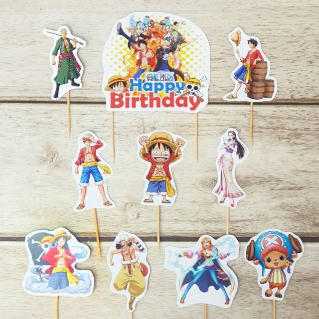Jual One Piece Anime Birthday Cake Topper Cupcake Pudding 1 set ...