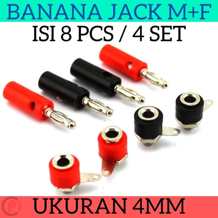Jual Isi 8 Pcs Jack Banana Male Female Soket Jantan Betina 4Set Merah ...