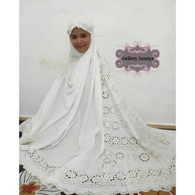 Jual Mukena bordir bukittinggi putih punggung bola bola | Shopee Indonesia