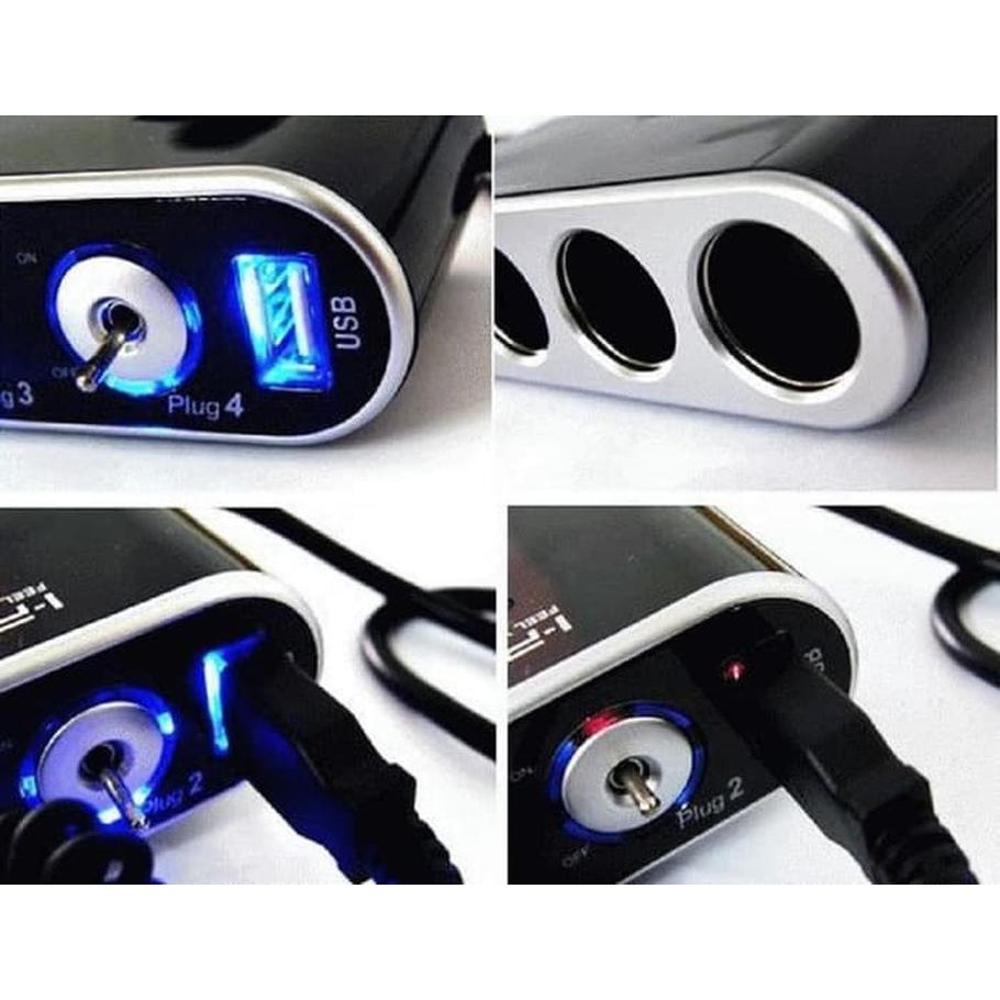 Jual NEW...!! Socket Lighter mobil, cabang 4 in 1 + USB, dengan on off ...