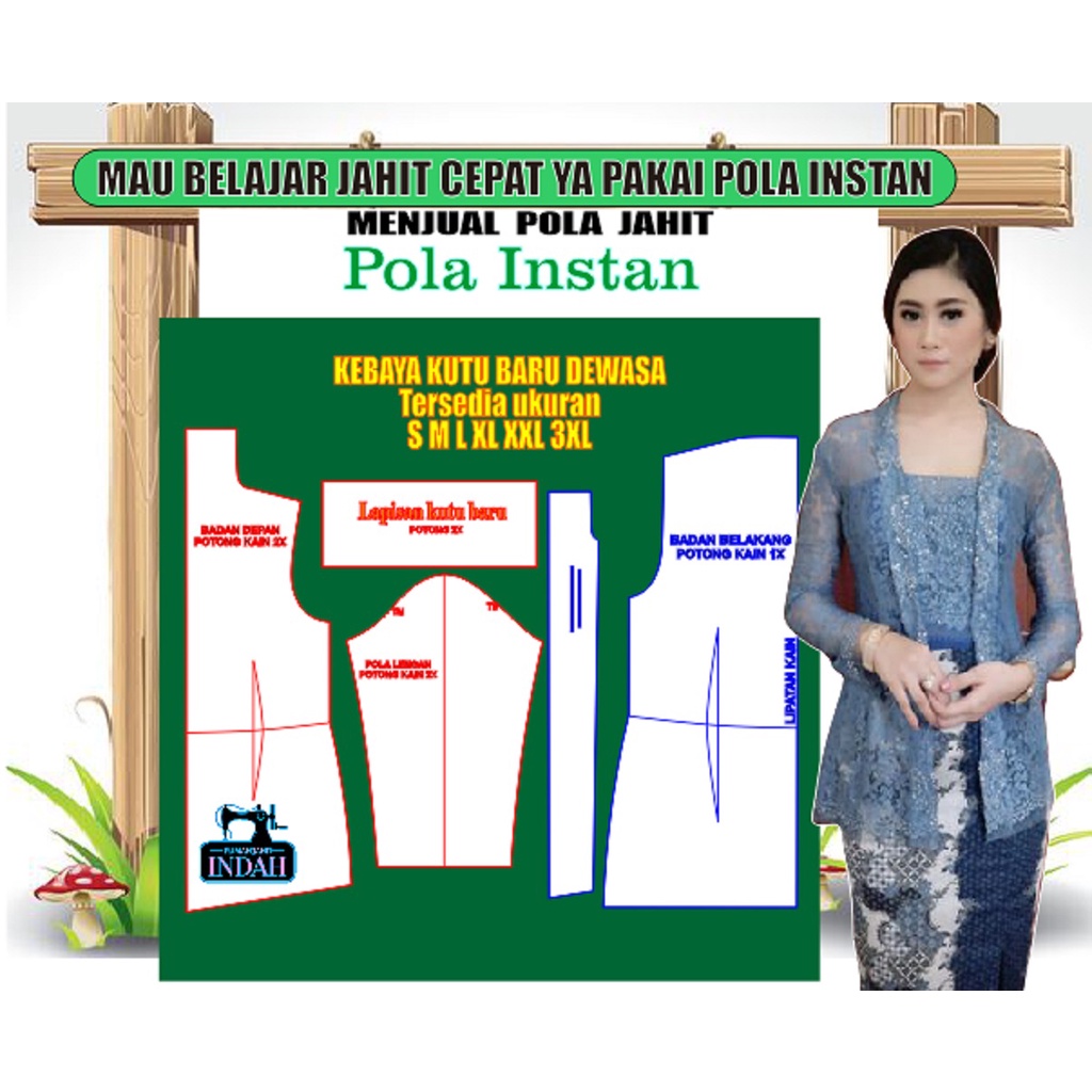 Jual Pola Kebaya Kutu Baru Dewasa Pola Instan Pola Siap Pakai | Shopee Indonesia