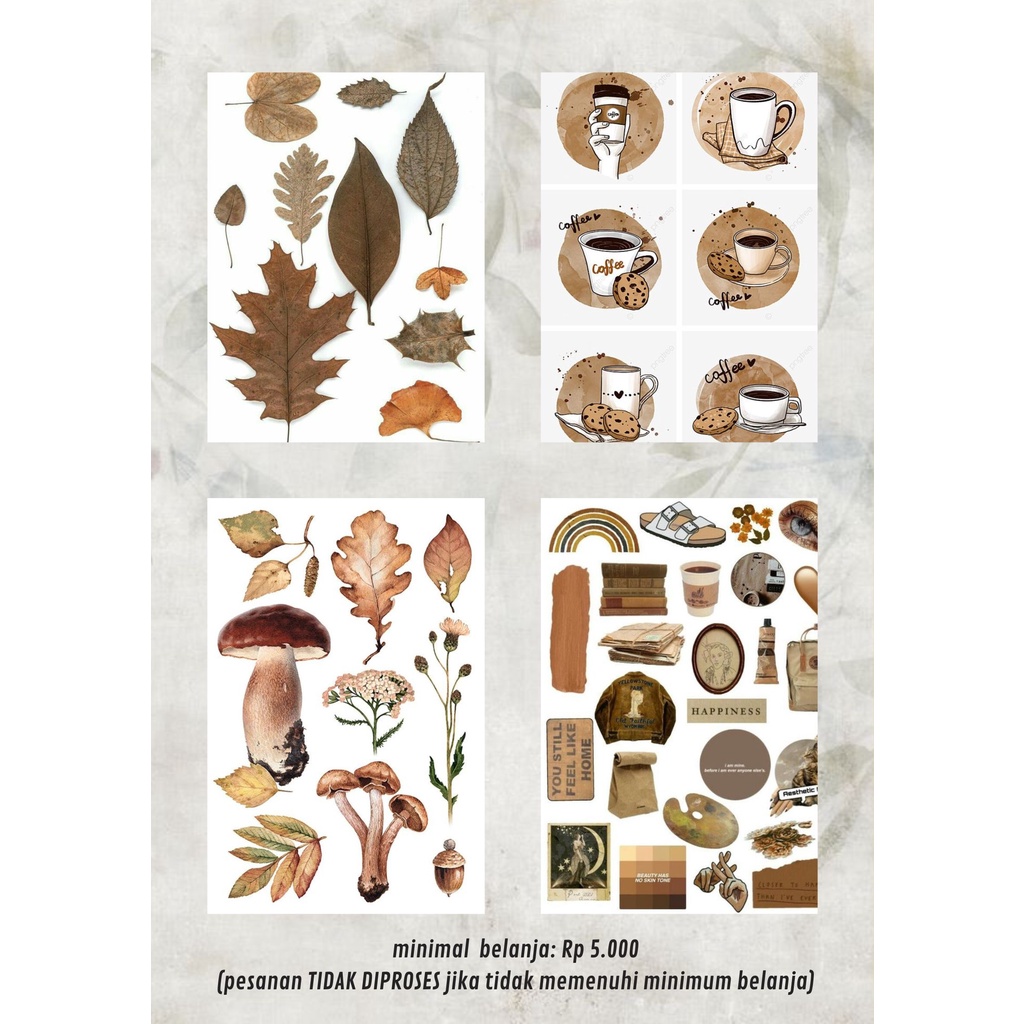 Jual brown theme sticker for handphone/laptop/scrapbook journal (stiker ...