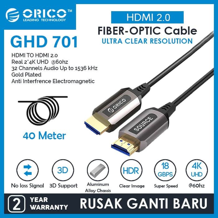 Jual ORICO Cable HDMI2.0 Fiber-optic High Speed - 40M - GHD701-400 ...