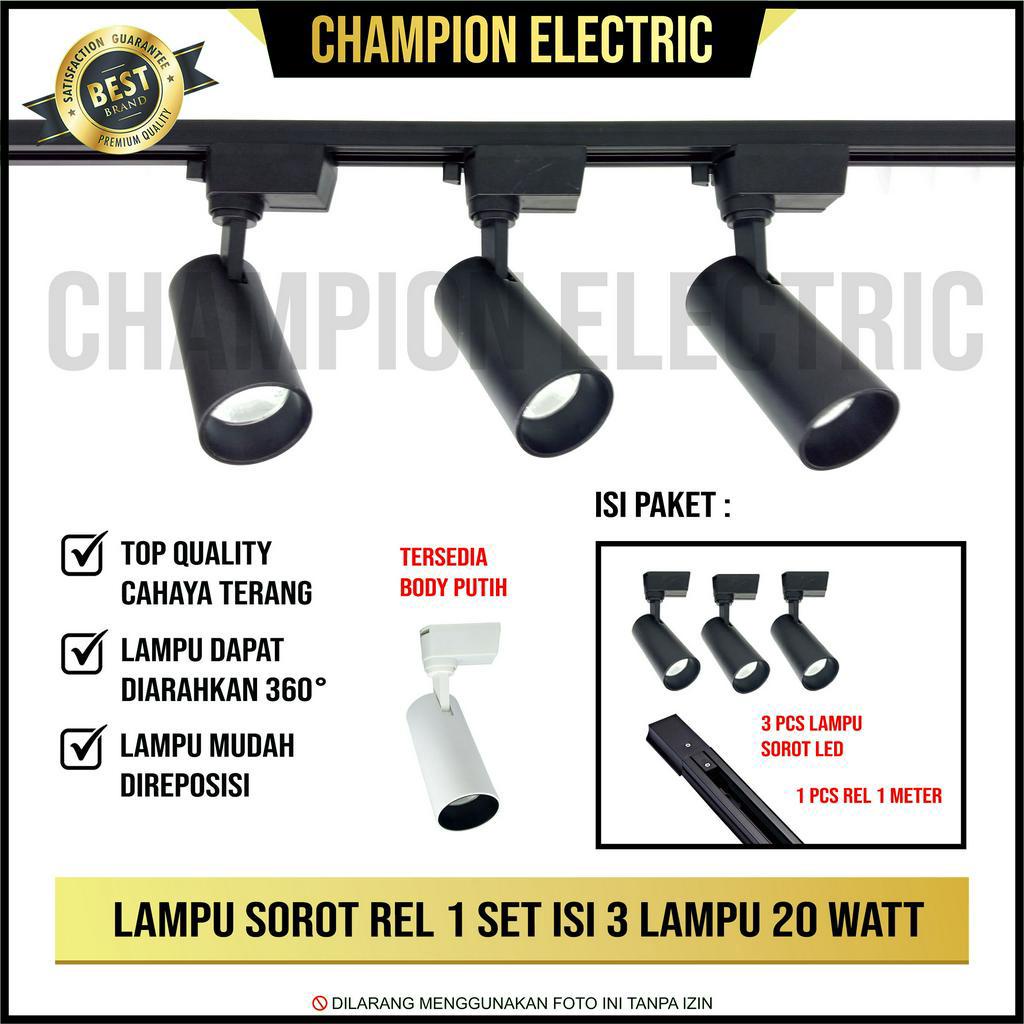 Jual Paket Lampu Sorot Rel isi 3 Spotlight Track Light Rell 20 Watt 20W ...