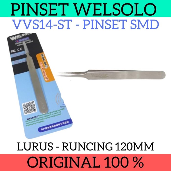 Jual WELSOLO ST-14 Pinset Fine SMD Presisi Tweezer Lurus Runcing 120mm ...