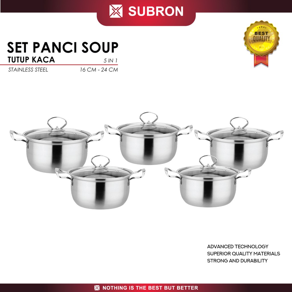 Jual SUBRON 5 Pcs Panci sup soup pot stainless set tutup kaca | Shopee ...