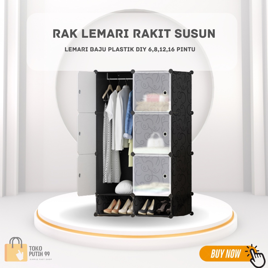 Jual Lemari Rakit Rak Almari Pakaian Tempat Baju Susun Plastik 6 Pintu ...