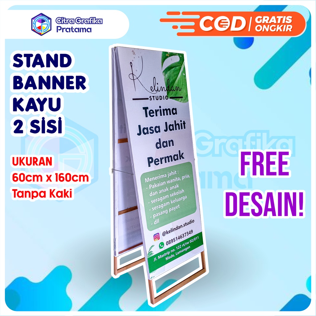 Jual STANDING/STAND BANNER KAYU Segitiga 2 SISI Ukuran 60cm x 160cm ...