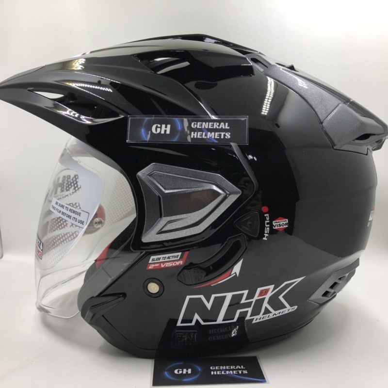 Jual HELM NHK PREDATOR CRYPTON SOLID BLACK GLOSSY DOUBLE VISOR HALF ...
