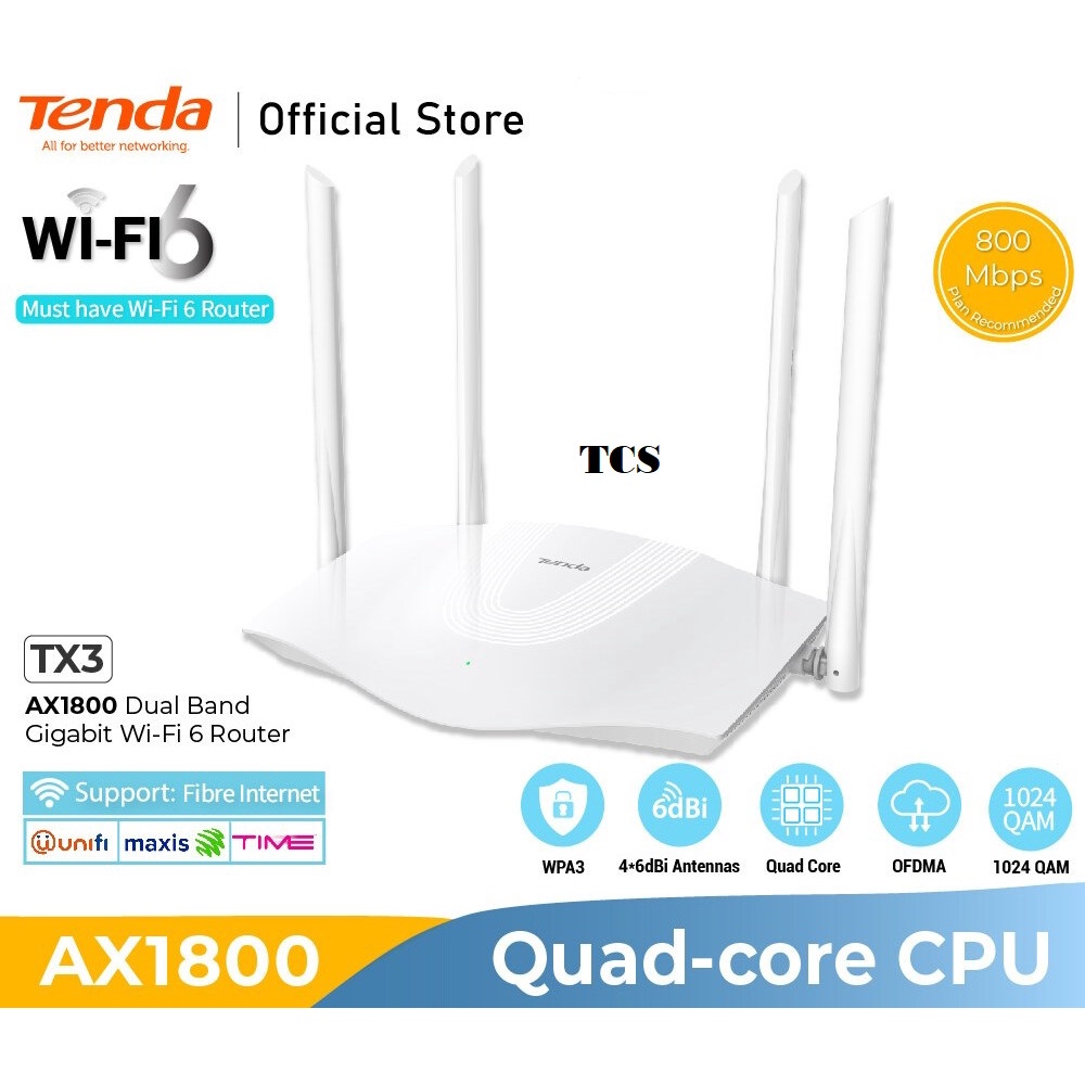 Jual Tenda TX3 - AX1800 Dual Band Gigabit Wi-Fi 6 Router TX 3 AX 1800 ...