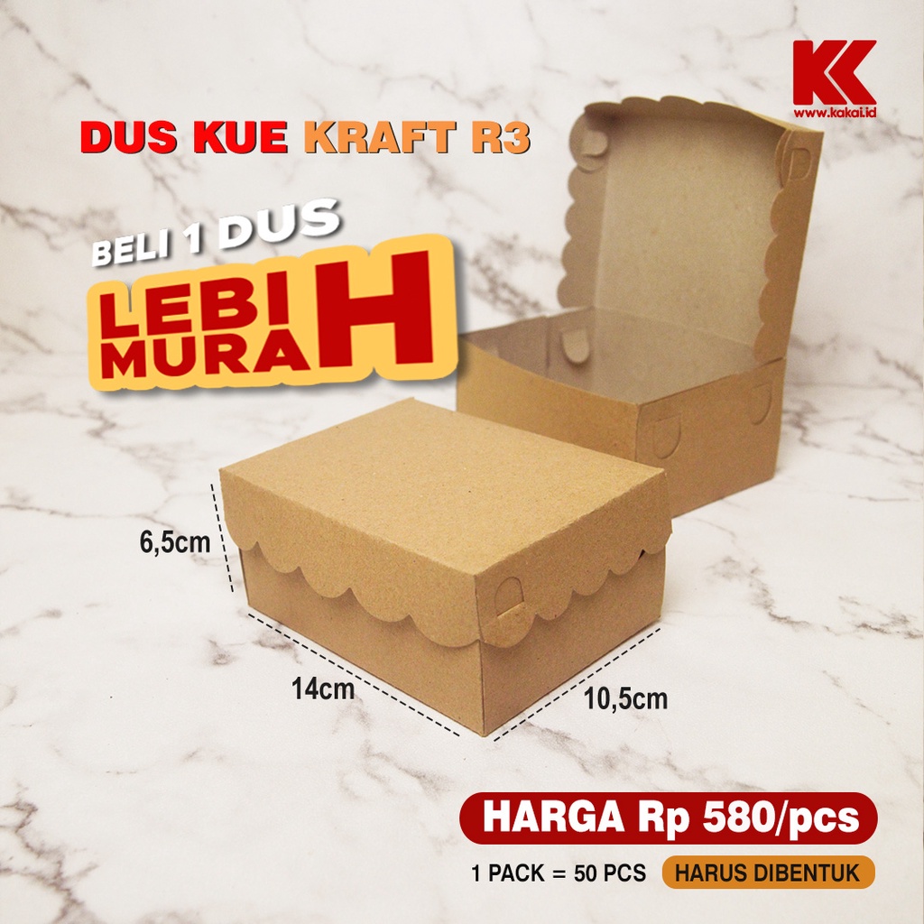 Jual BOX KRAFT R3 / DUS KUE / SNACK BOX @50PCS | Shopee Indonesia