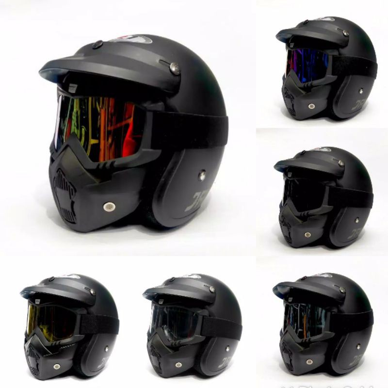Jual HELM BOGO JPN HITAM DOF+GOOGLE MASK RETRO CLASIC | Shopee Indonesia