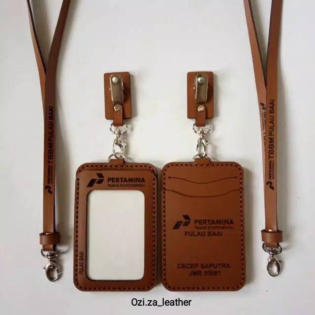 Jual NAME TAG / IDCARD HOLDER KULIT SAPI bisa custom nama atau logo ...