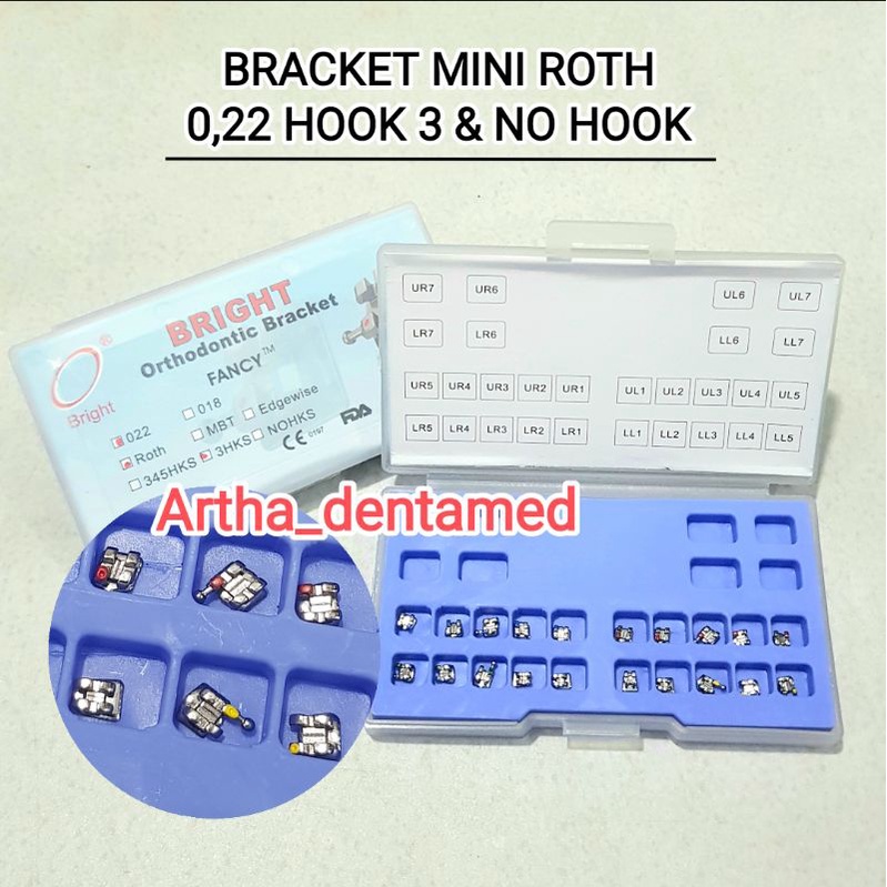 Jual BRACKET MINI ROTH 0,22 WITH HOOK & NO HOOK BEHEL DENTAL ( BRIGHT ...