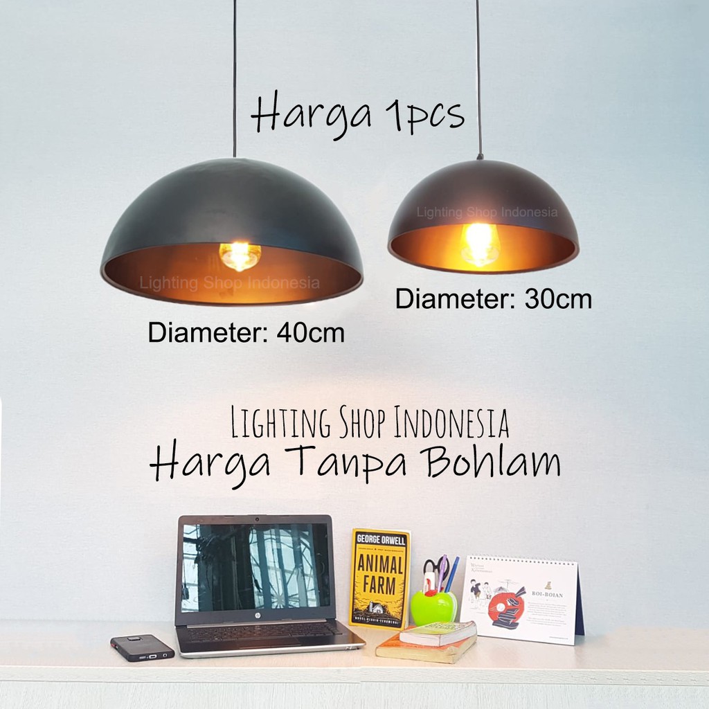 Jual Lampu Gantung Kap Industrial 30cm Hitam Cafe Restaurant | Shopee Indonesia