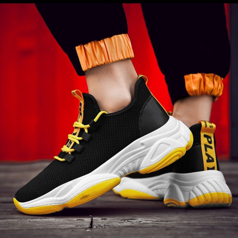 Jual SEPATU SNEAKERS FASHION UNISEX HITAM KOMBINASI KUNING (FISIK ...