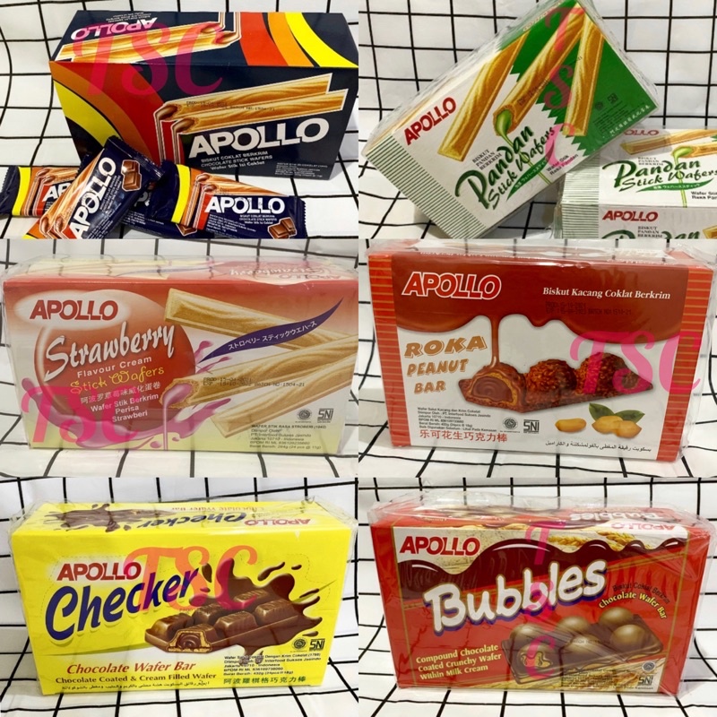 Jual Apollo Wafer Apollo Chocolate / Bubbles / Checker / Roka Peanut ...