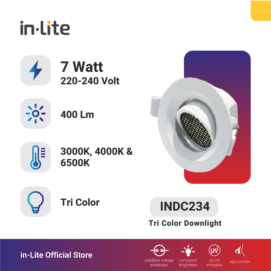 Jual LAMPU SPOTLIGHT IN-LITE INLITE DOWNLIGHT LED 7W TRICOLOUR TRICOLOR ...
