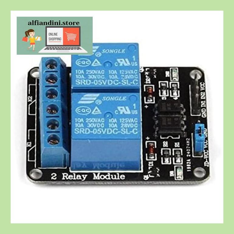 Jual Alfjd0R5 Relay Modul 2 Channel Arduino Spdt 5 Pin Optocoupler ...