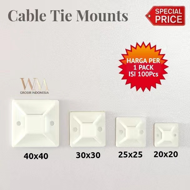 Jual Tie Mount 30x30 Pengikat/Pengait Kabel Tie Self Adhesive Cable ...