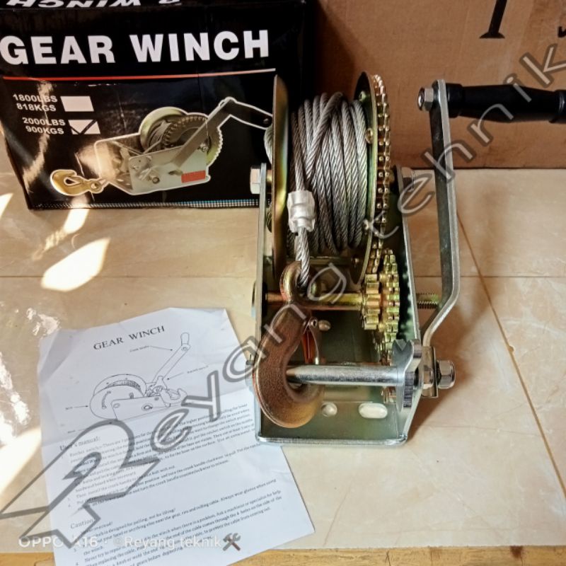 Jual Hand Gear Winch 2000 LBS 1 Ton Alat Derek Kerekan Katrol Manual ...