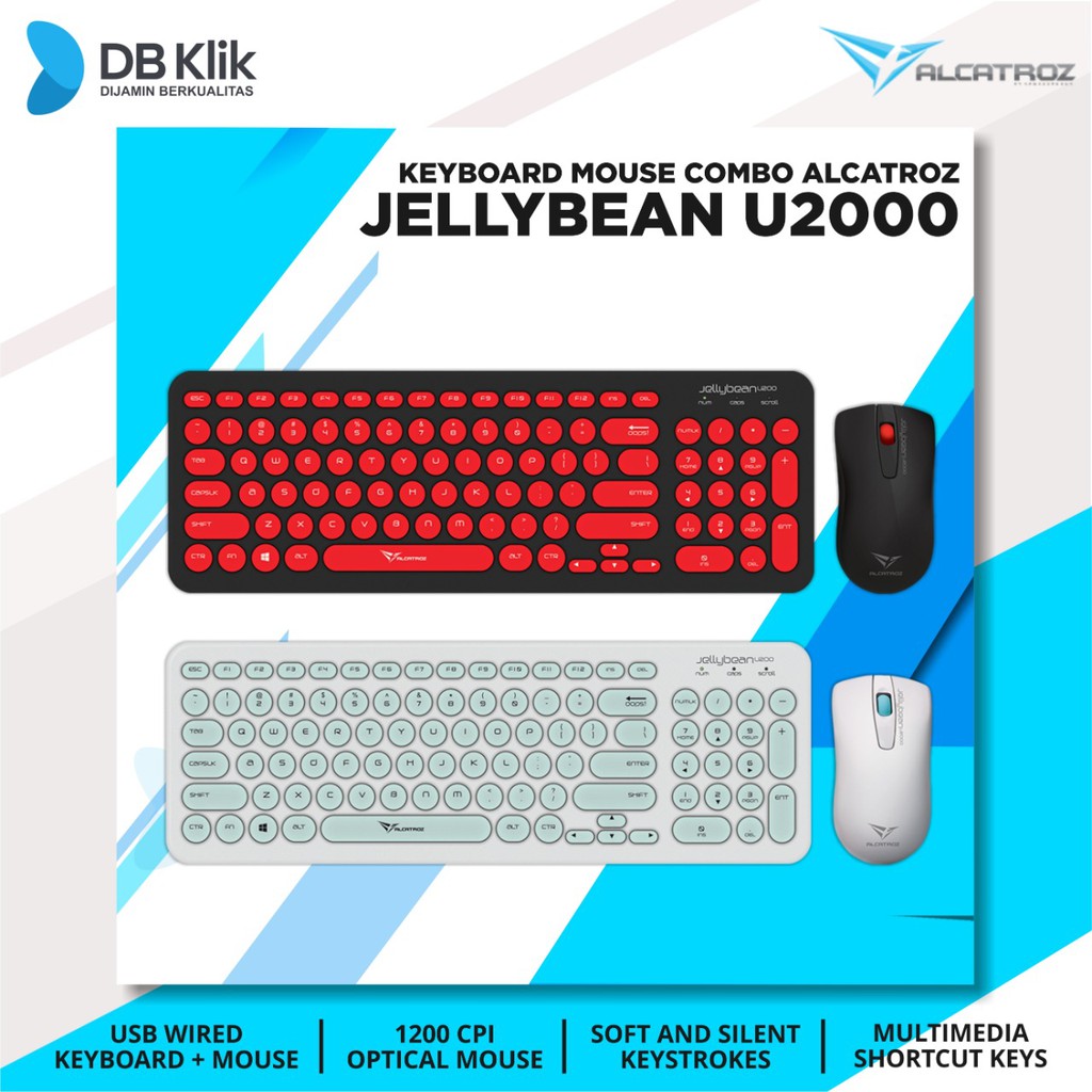Jual Keyboard Mouse Alcatroz Jellybean U2000 Combo USB Wired 1200CPI ...