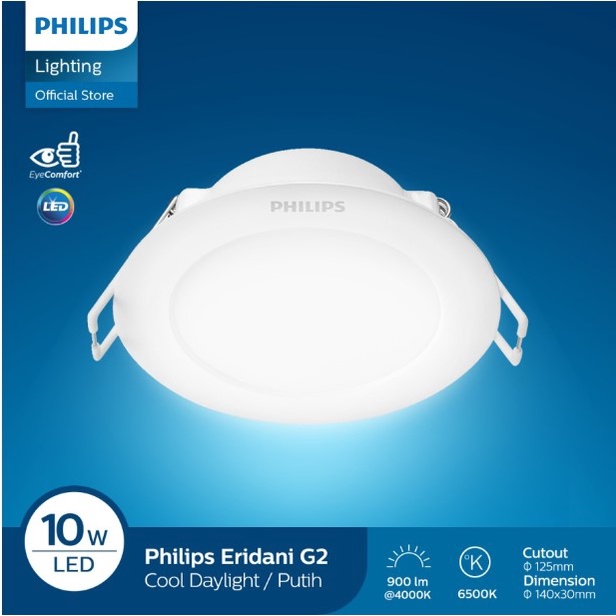 Jual Philips Eridani Lampu LED Downlight 10W 10 Watt 6" DL190B Putih ...
