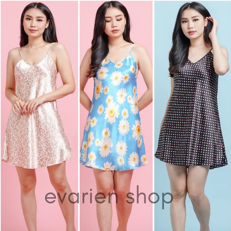 Jual Evarien Satin Nightwear Dress Daster Baju Rumahan Gown Sleep Wear Sleepwear Pajama