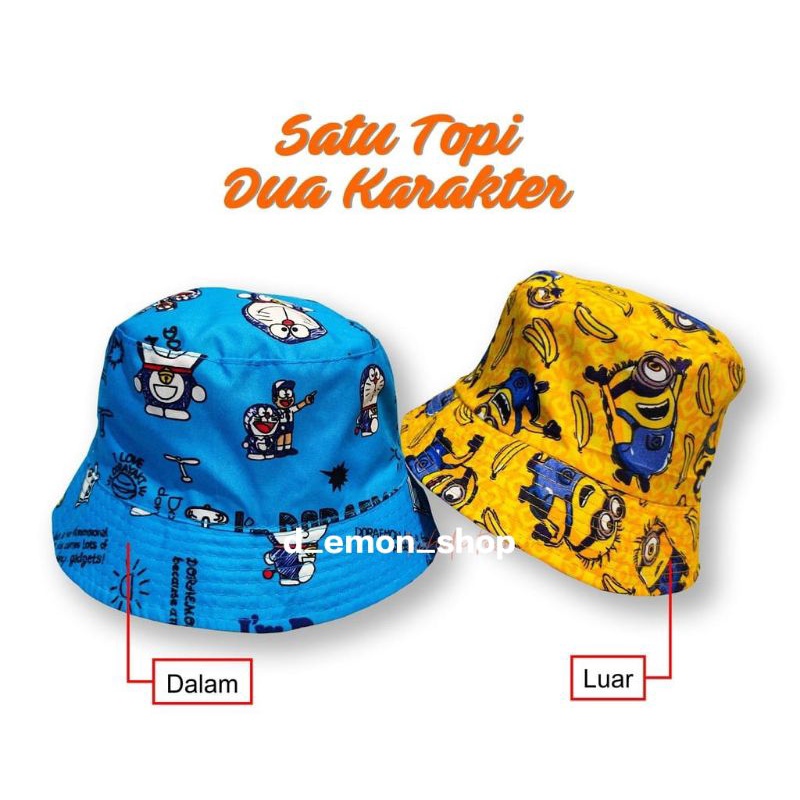 Jual Topi Bucket anak bolak balik doraemon-minion | Shopee Indonesia