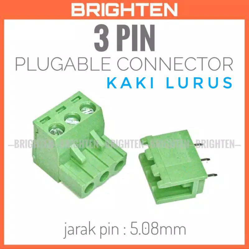 Jual Plugable Connector 3p Terminal Blok 3 pin Hijau Lurus 5.08mm ...