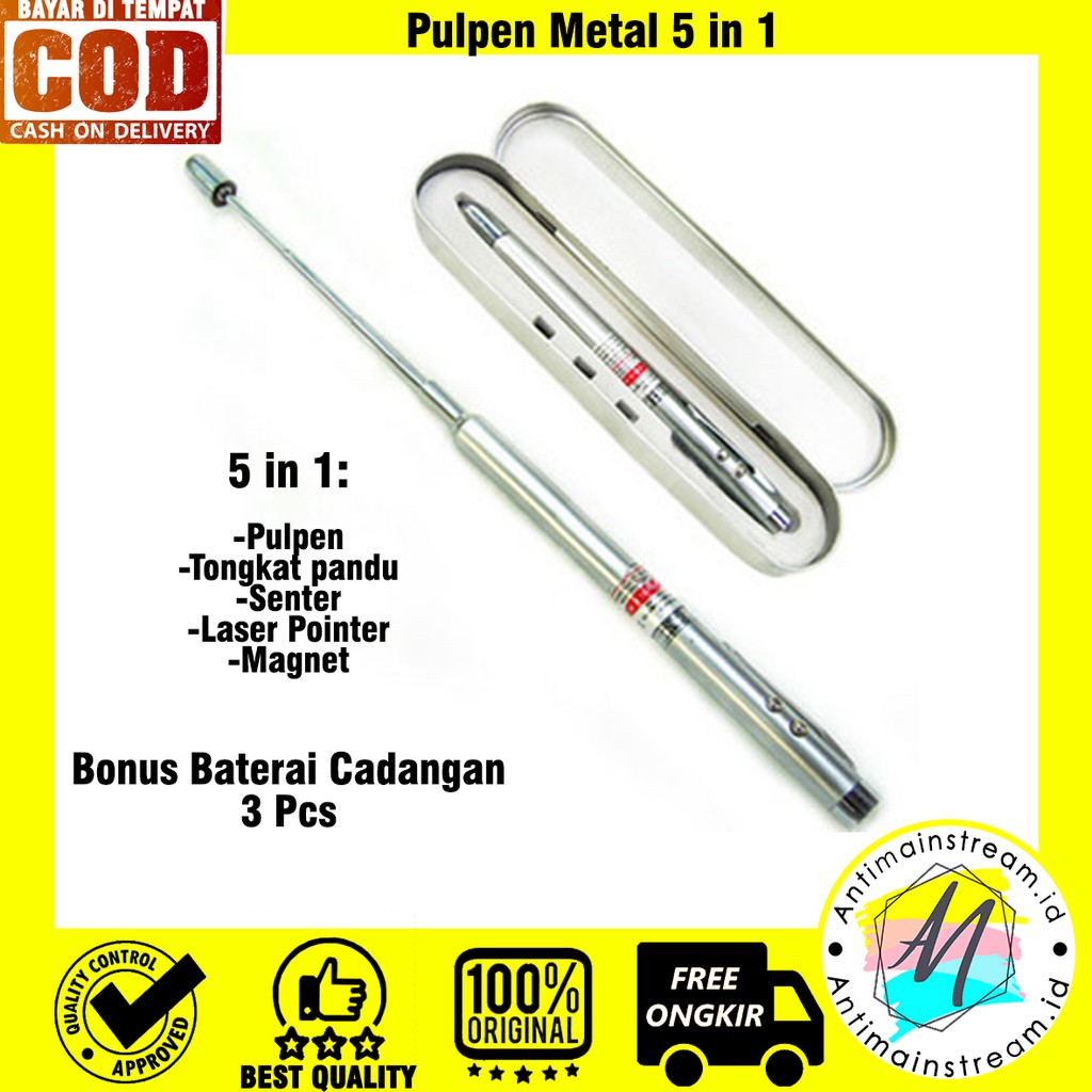 Jual Pulpen Metal 5 in 1 Dengan Laser Pointer dan Senter Bonus 3 ...