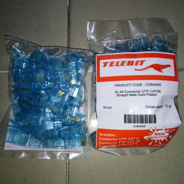 Jual Telebit rj45 cat5e konektor rj 45 cat5e connector rj45 cat 5e gold ...