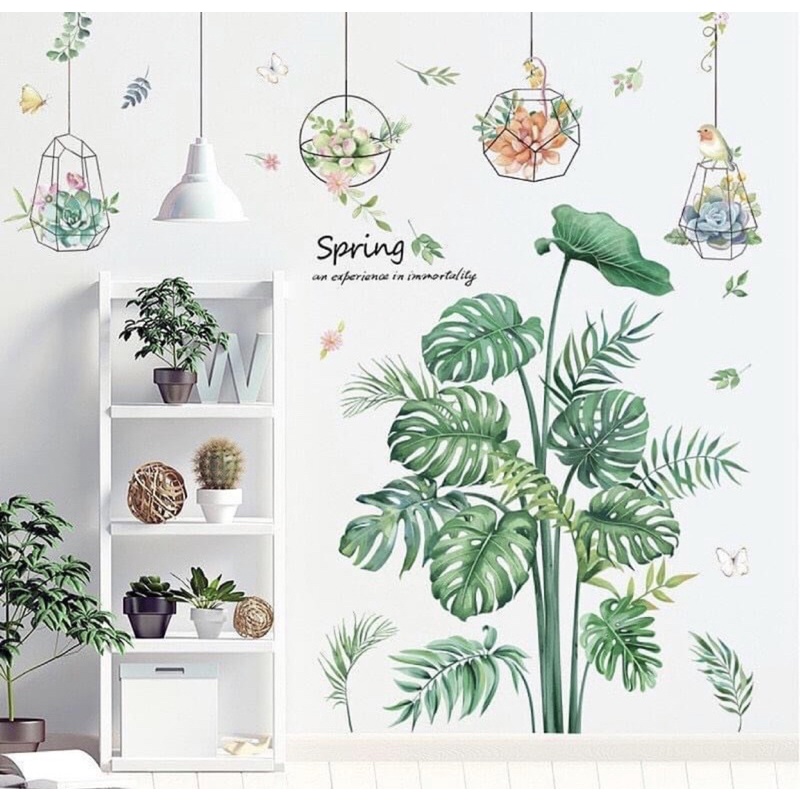 Jual wallsticker sticker dekorasi dinding rumah tanaman hijau aesthetic ...