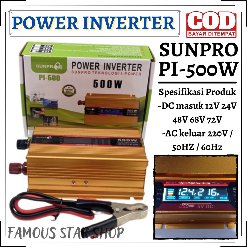 Jual Inverter Power DC To AC 500 Watt Sunpro Pl-05 With USB 5V / Power ...