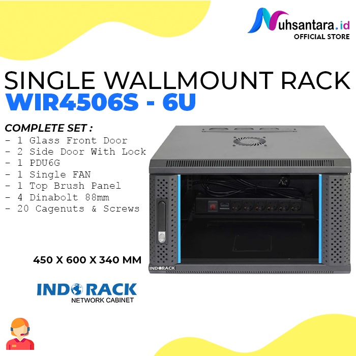 Jual INDORACK Wallmount Rack Server 6U WIR4506S Depth 450mm Rak Peladen ...