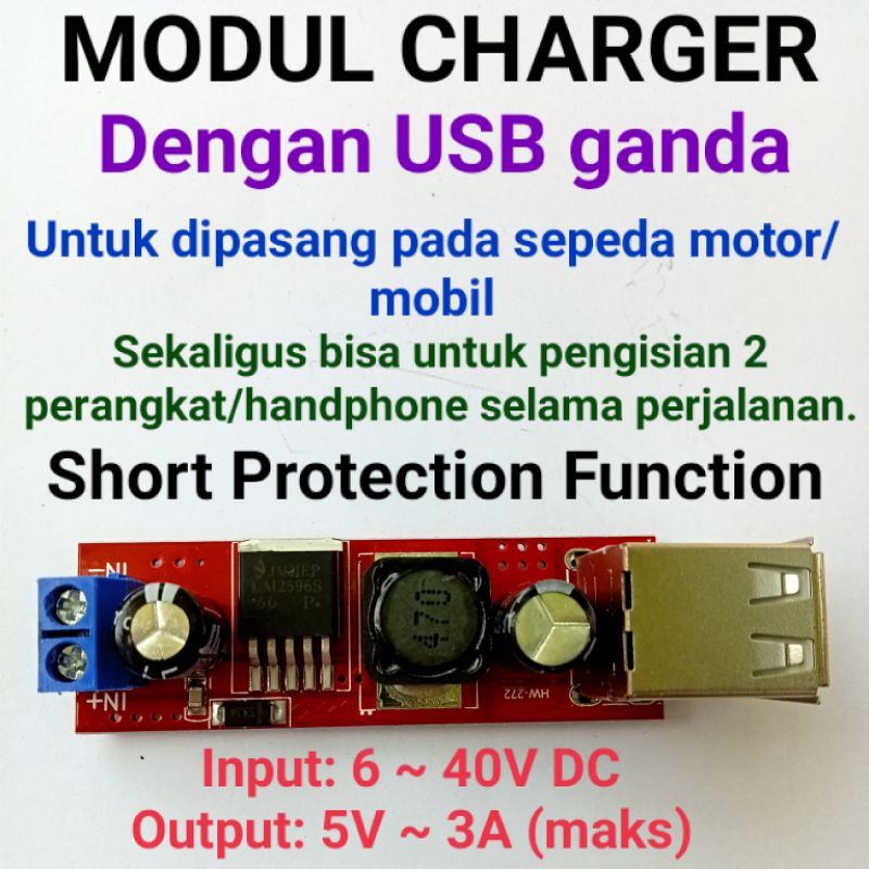 Jual Modul charger HP/handphone/powerbank LM2596S DC - DC Dobel USB ...