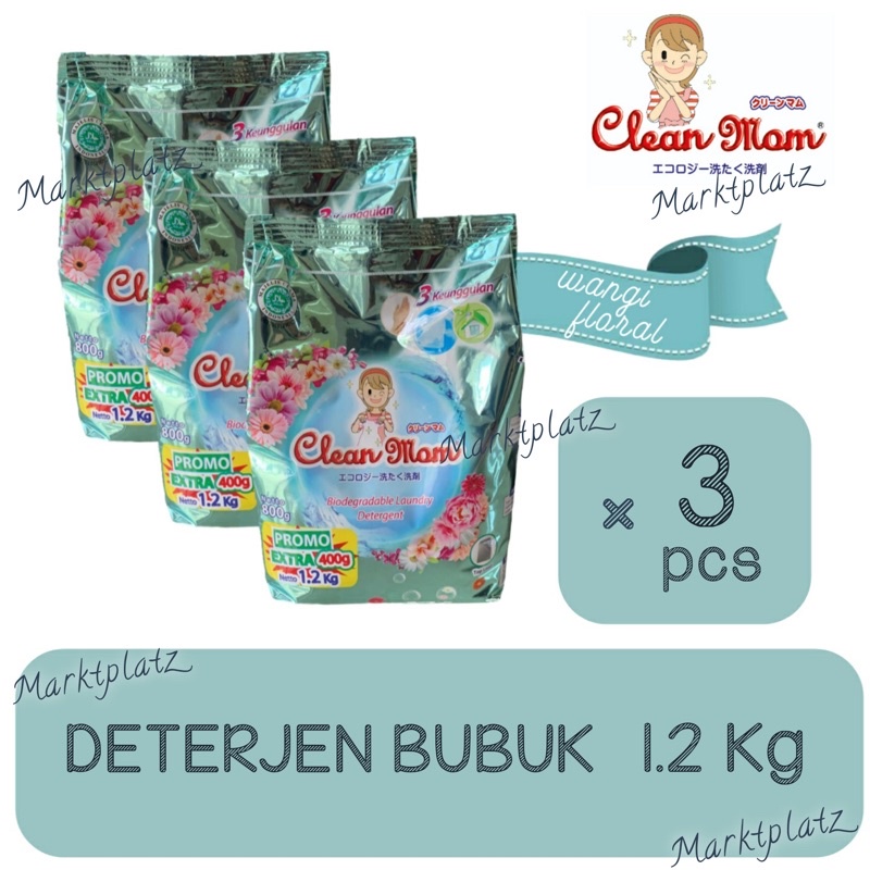 Jual Paket Sabun Deterjen Bubuk Clean Mom Powder 1,2 kg Aroma Floral Top Load ( 3 pak ) | Shopee ...
