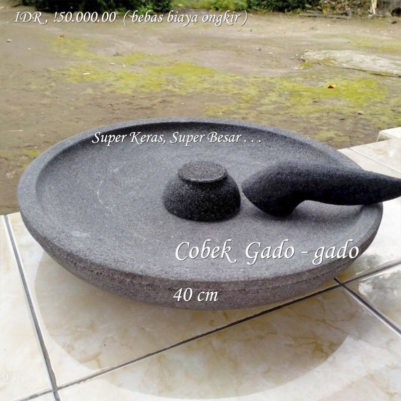 Jual COBEK BATU ASLI COBEK JUMBO PAHAT 40CM GADO-GADO + ULEKAN BATU ...