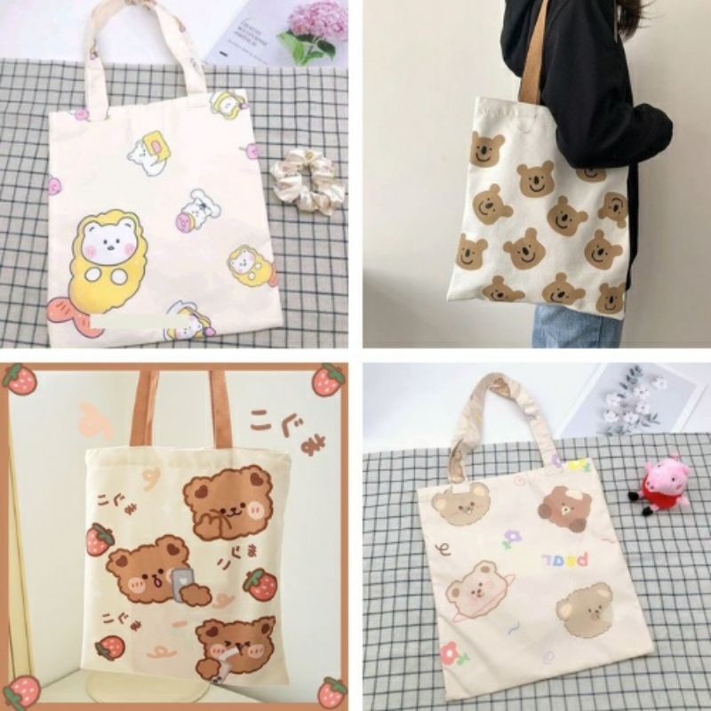Jual RTN - Tote Bag RESLETING/Tote KARAKTER Head Bear Tas Sekolah/Tas ...