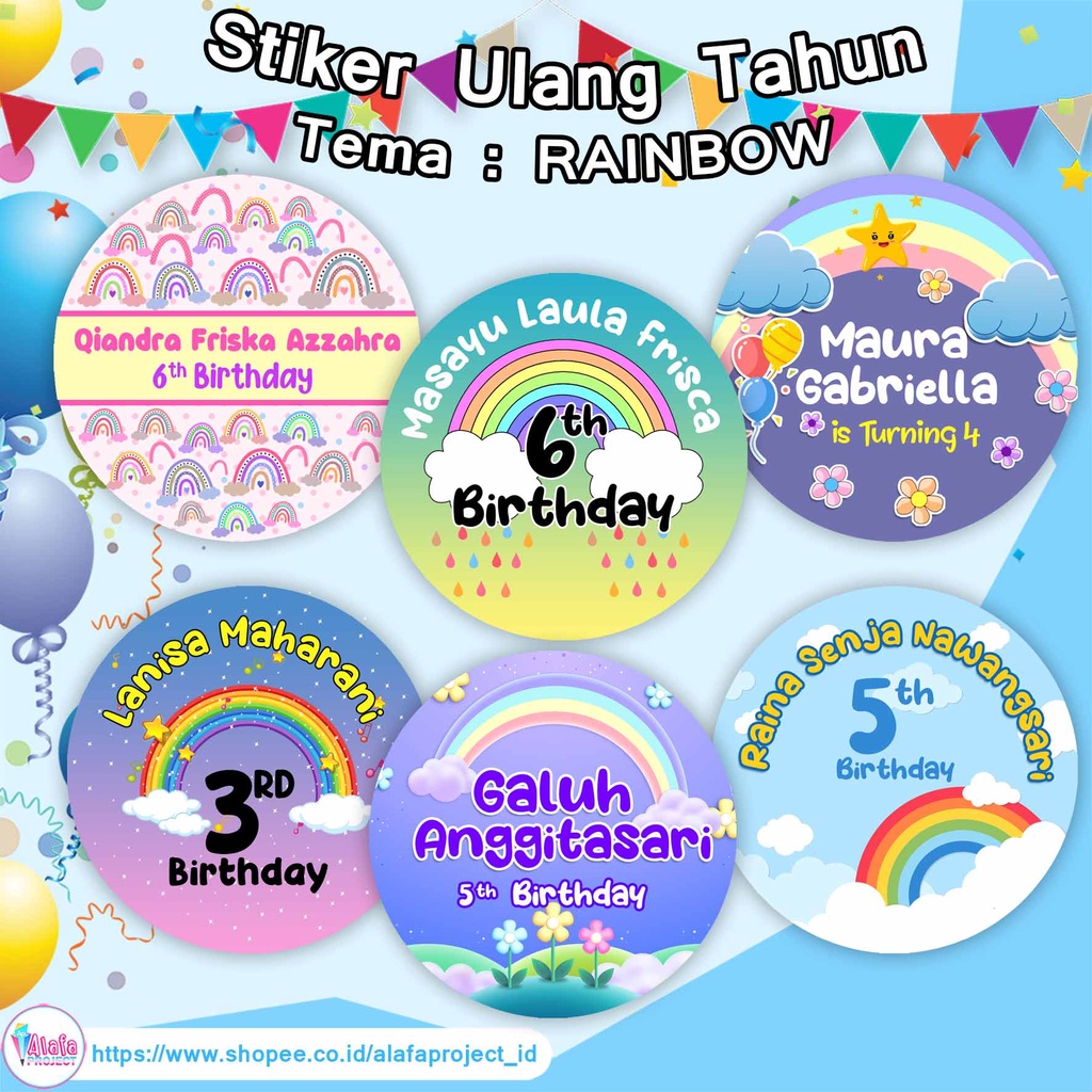 Jual AlafaProject Stiker Ultah Ulang Tahun Label Birthday Rainbow ...