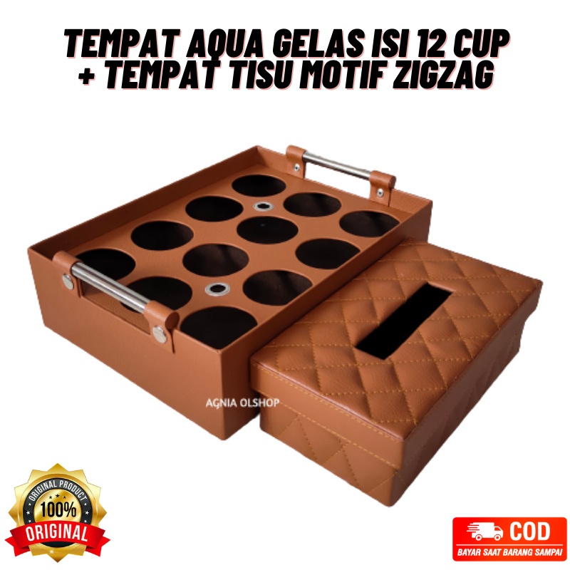 Jual Keranjang Air Mineral Isi 12 Cup + Tempat Tisu Motif Jahit ZIgzag ...