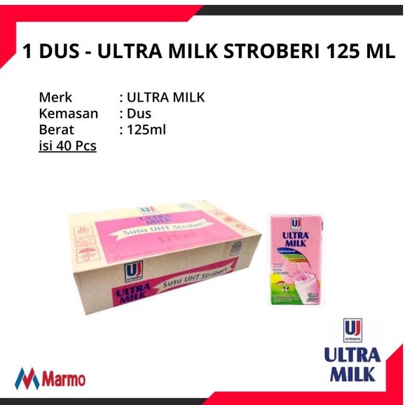 Jual SUSU UHT ULTRA MILK STRAWBERRY 125 ml x 40 pcs - 1 DUS | Shopee Indonesia
