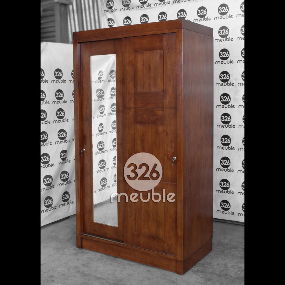 Jual Lemari Pakaian Minimalis, Almari 2 Pintu Kaca, Lemari Sliding Jati ...