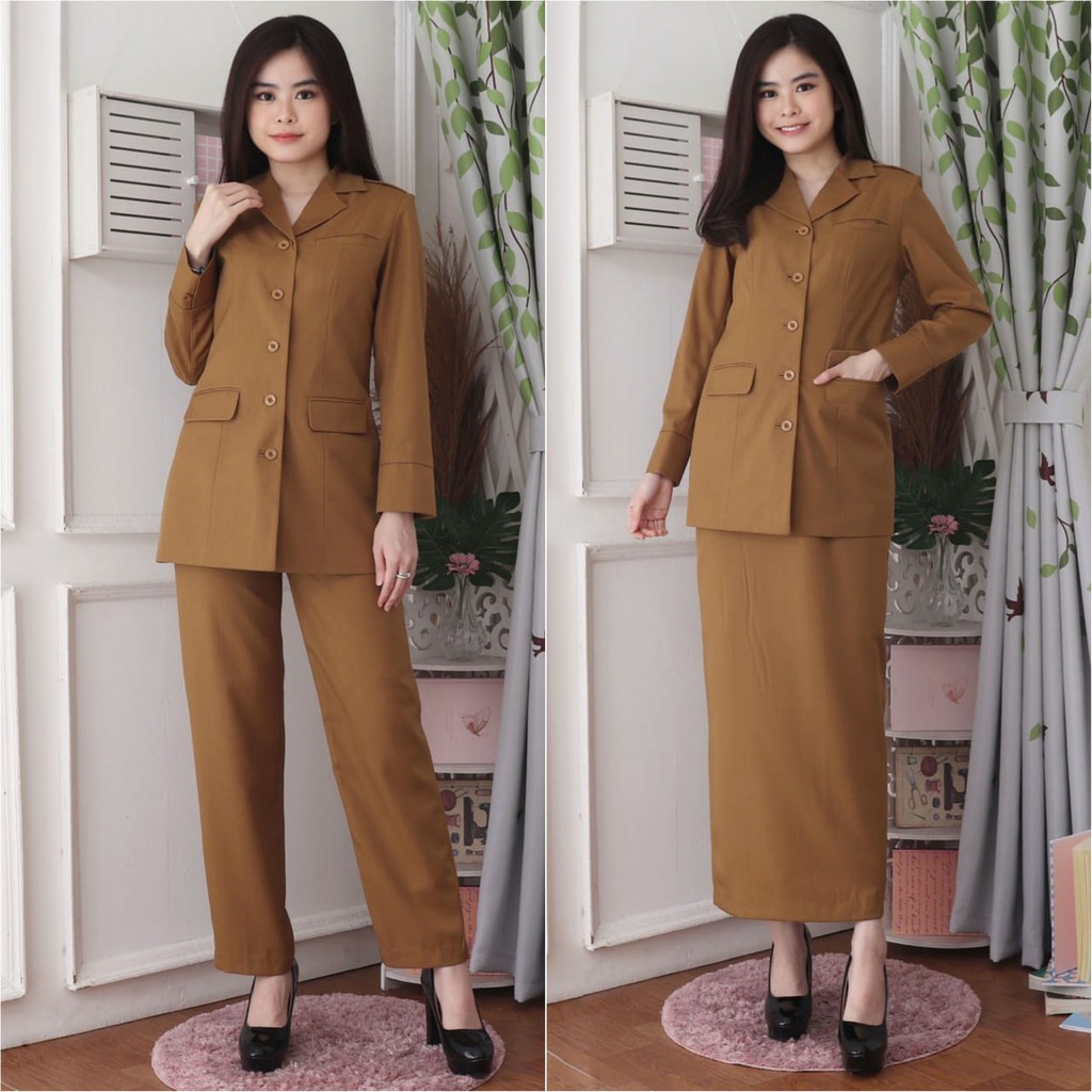 Jual Blazer Wanita Baju Kerja Kantor Seragam PDH PNS Pemda Dinas Guru ASN Wanita Atasan Kantong ...