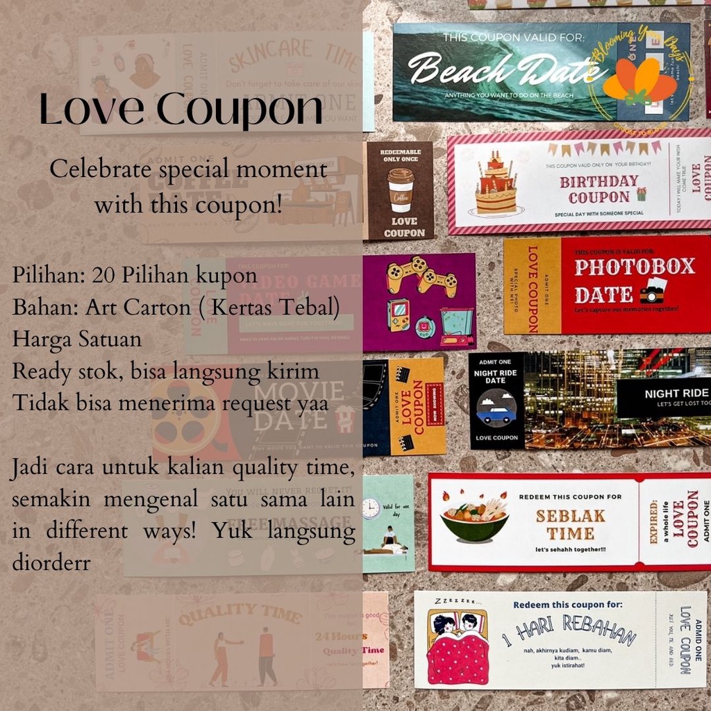 Jual (PART 2) LOVE COUPON kupon kado amplop ucapan kartu ucapan pacar ...