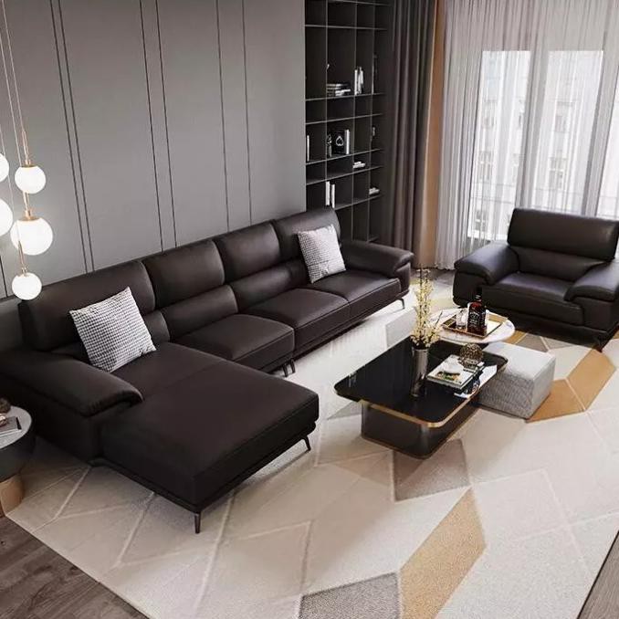 Jual Sofa L Shape / Sofa Hitam / Sofa Kulit Syntetic / Minimalis - Abu ...