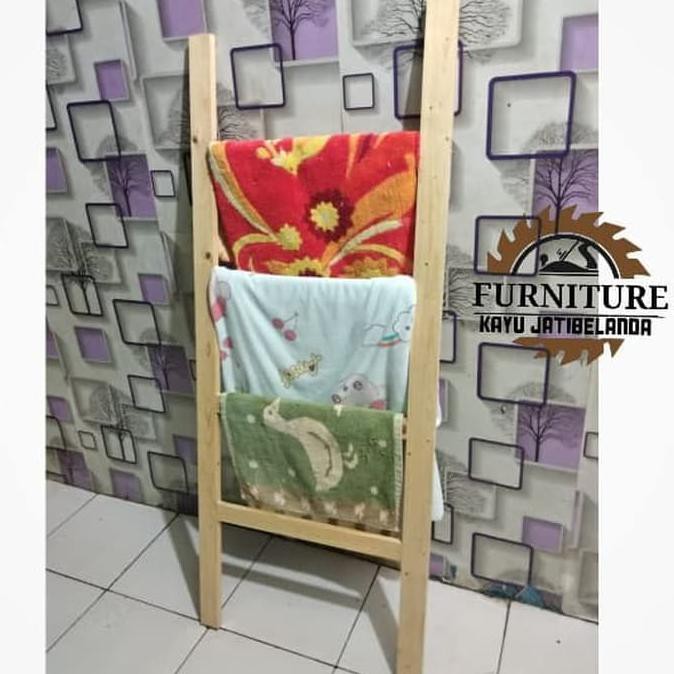 Jual ladder hanger / rak tangga kayu / rak sajadah kayu jati belanda ...